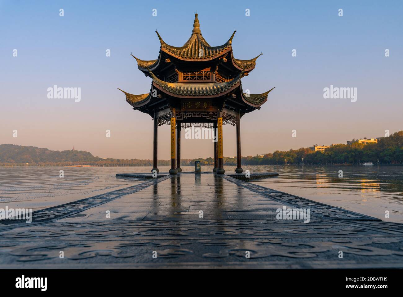 Jixian pavilion, the landmark at the West Lake in Hangzhou, China Stock ...