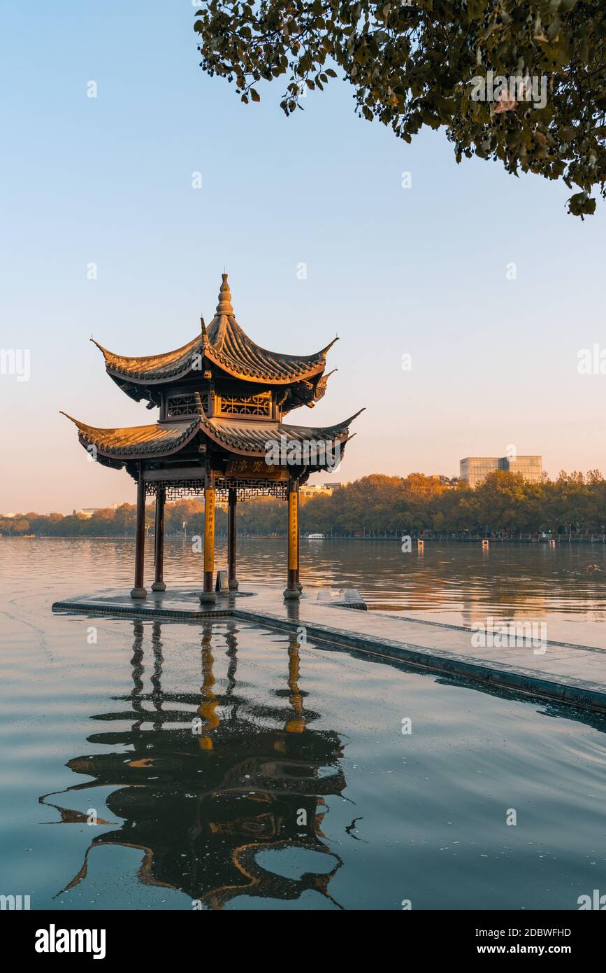 Jixian pavilion, the landmark at the West Lake in Hangzhou, China Stock ...