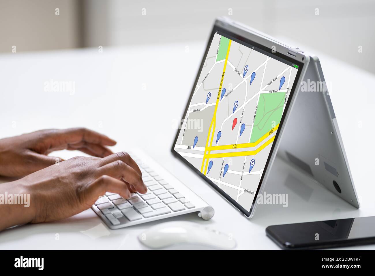 GPS Location Map Search Online On Laptop Stock Photo - Alamy