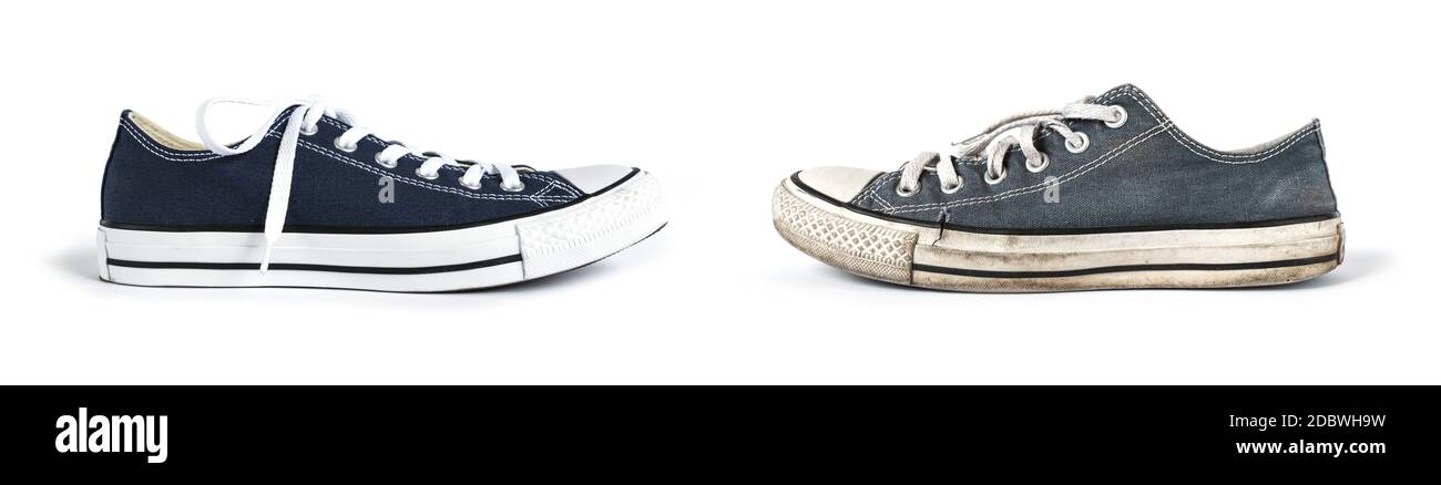 New and old blue generic sneakers isolated on white background Stock ...