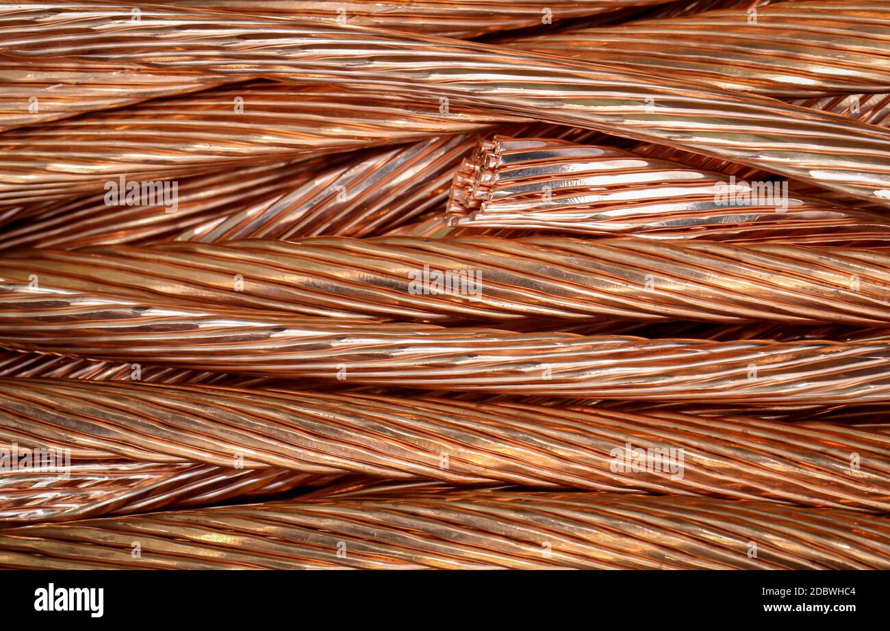Close-up of peeled copper cables to be melted down again Stock Photo ...