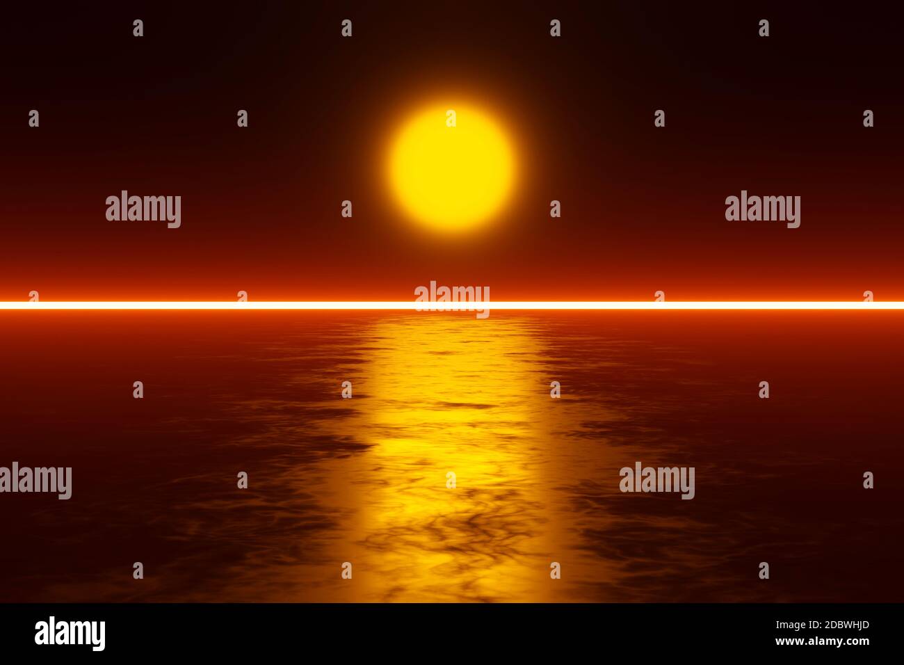3D Illustration of a Sunset over a strange alien science fiction Planet ...