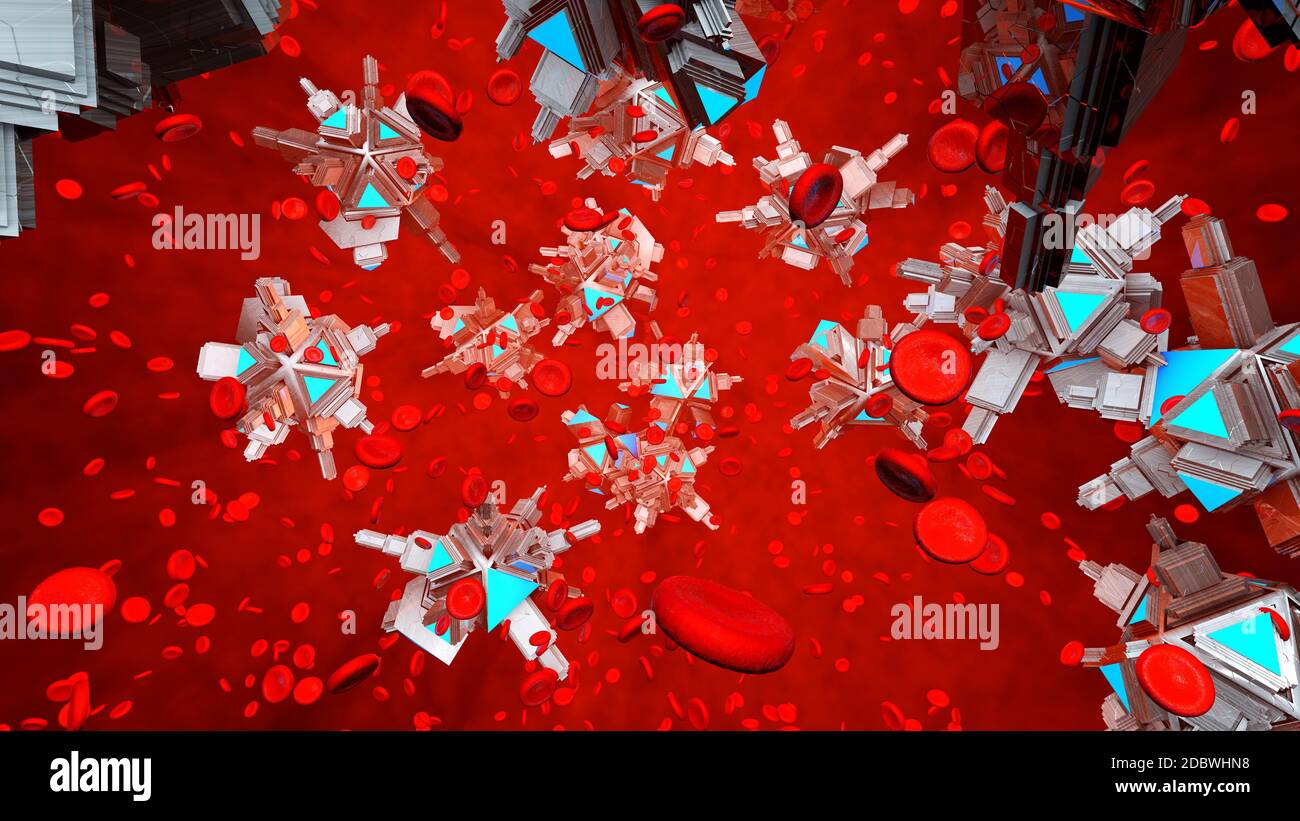 3D rendered Illustration of a medical microscopic Nano Bots floating in ...