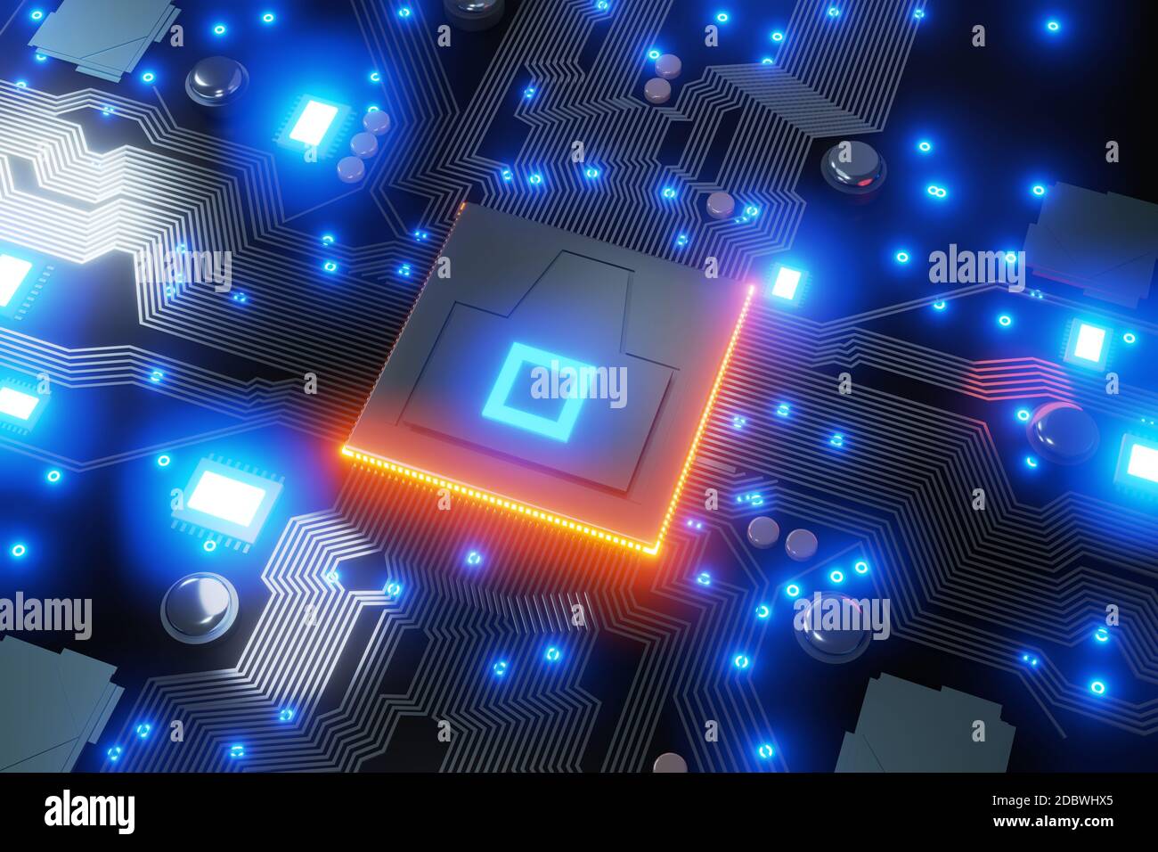 3D illustration of a CPU on a computer chipset or mainboard Stock Photo ...