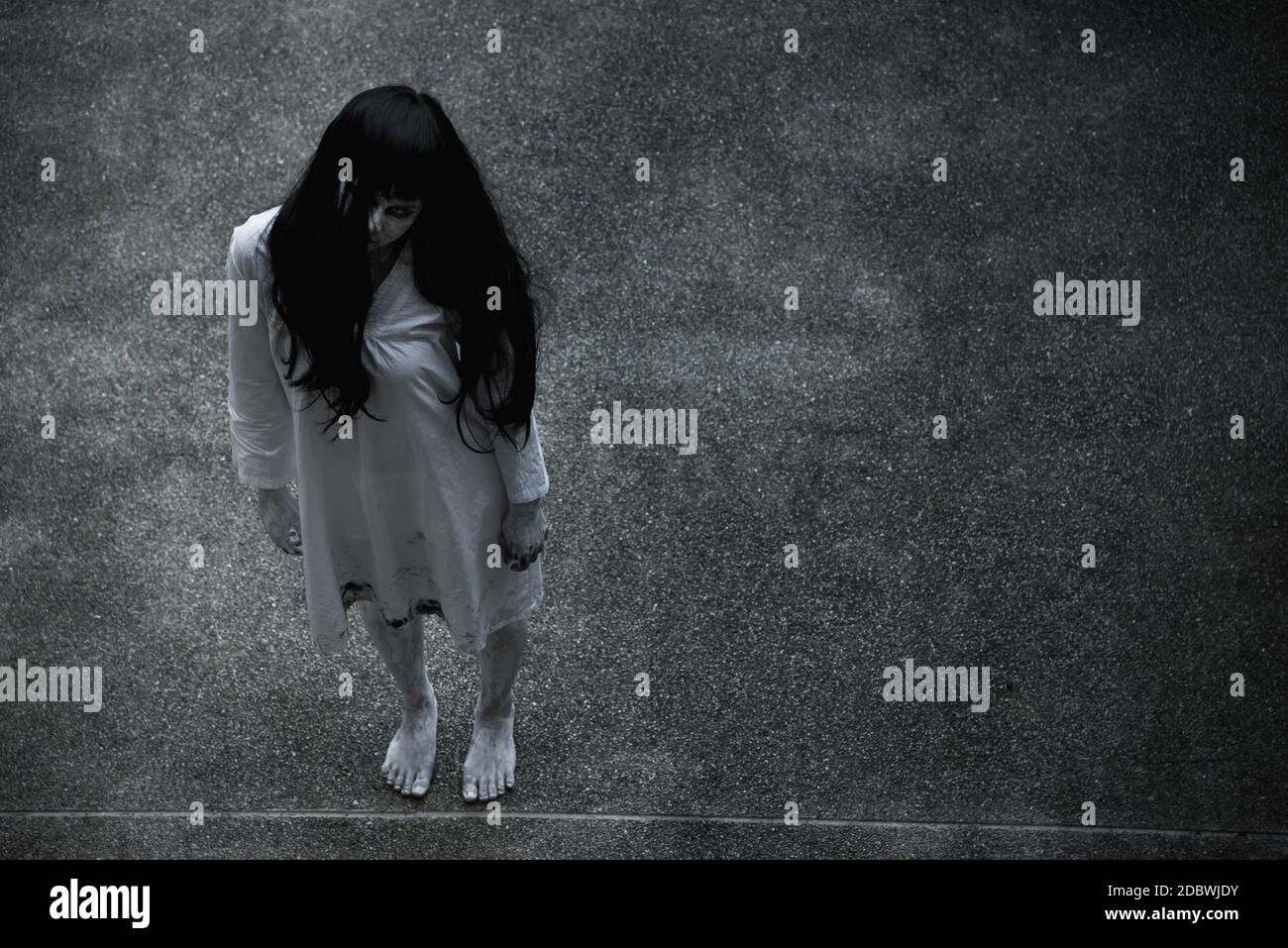 Woman ghost horror standing under building house her looking up ...
