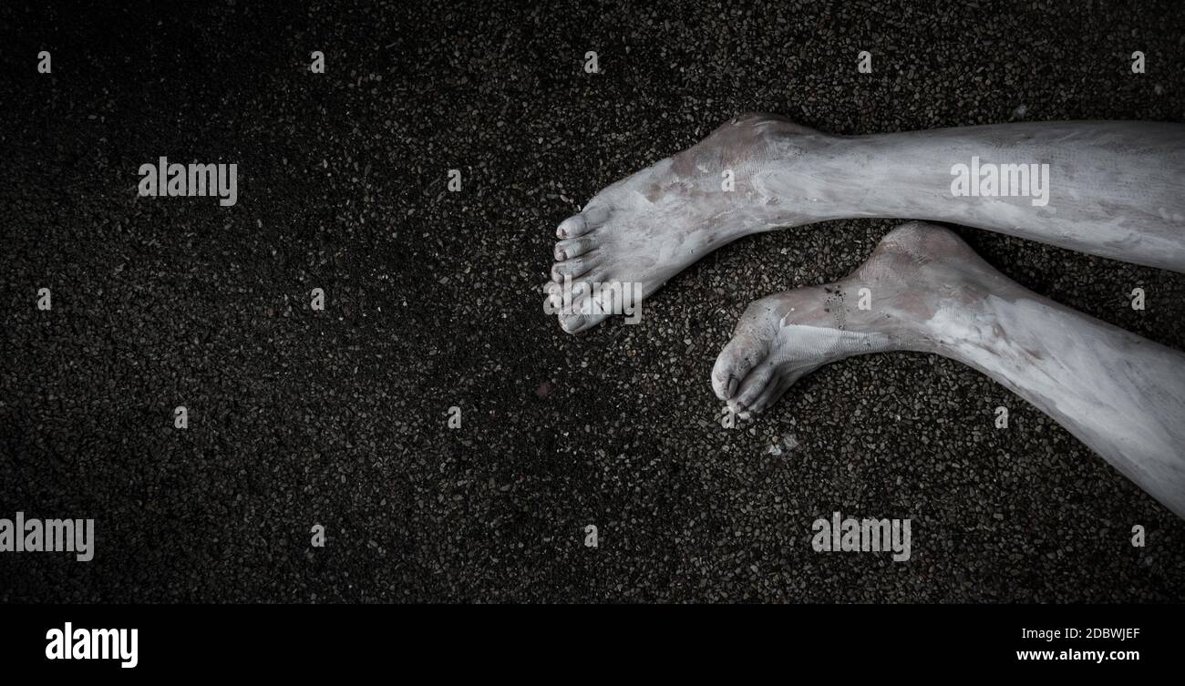 Legs Of Horror Woman Ghost Creepy With Copy Space For Background Halloween Day Concept Stock