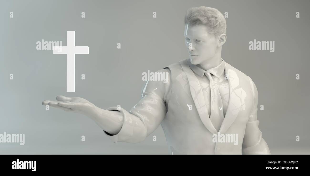 Christianity Religion with Man Looking at Holy Cross Glowing Stock ...