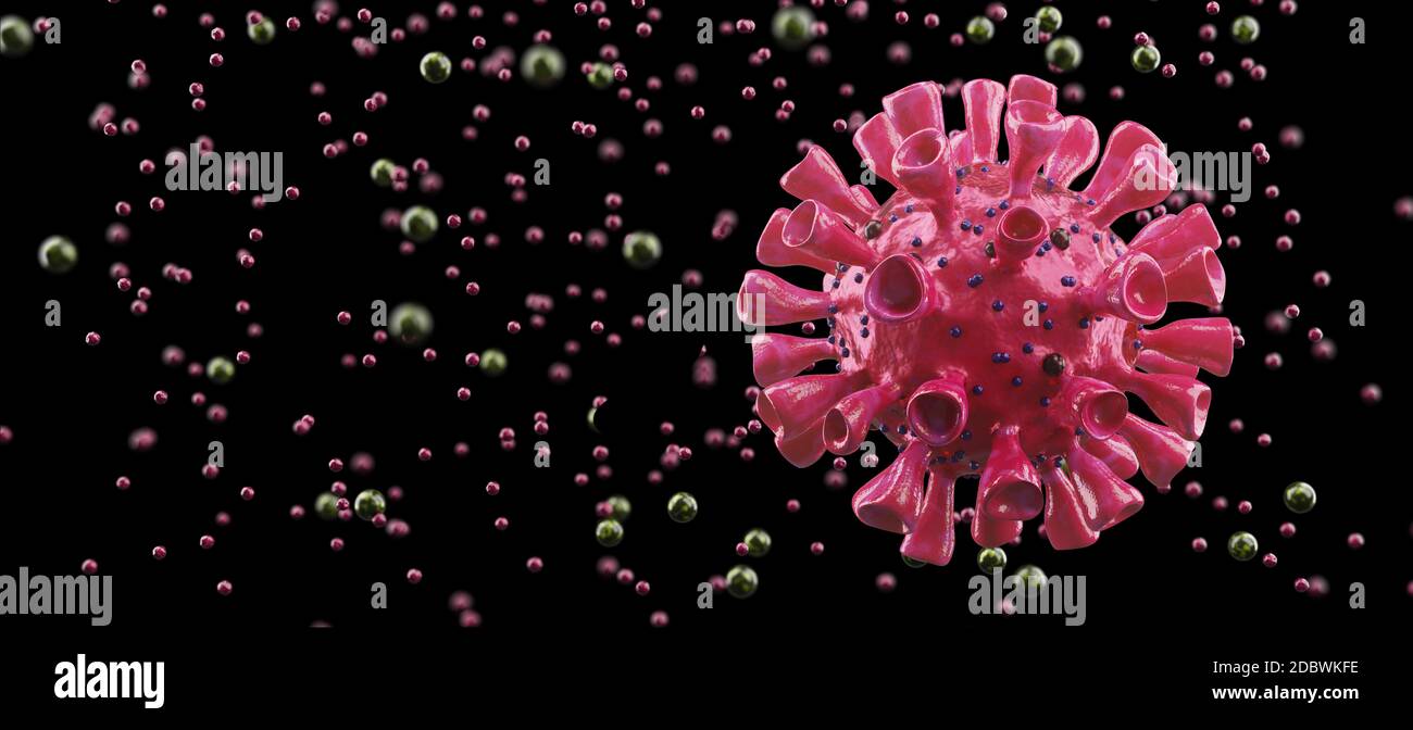 Microscopic view of influenza virus cells. 3D medical illustration ...