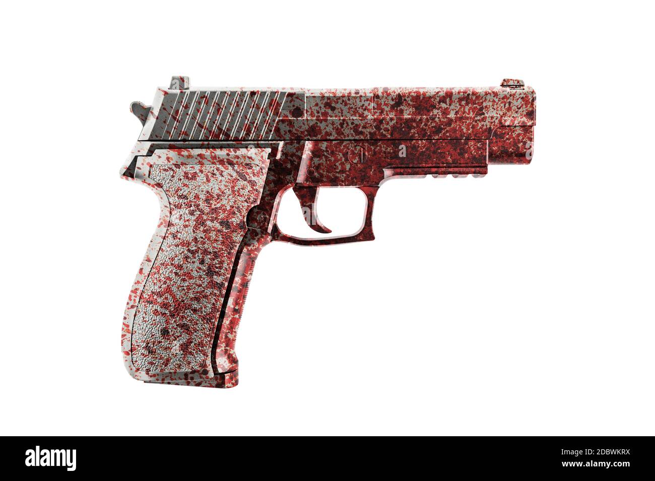 Pistol gun in red blood isolated on white background with clipping path ...