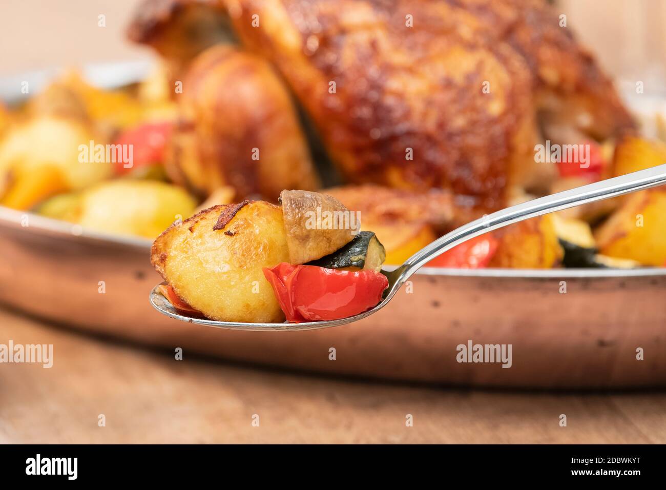 Selective focus and close up of delicious vegetables and potato on a ...