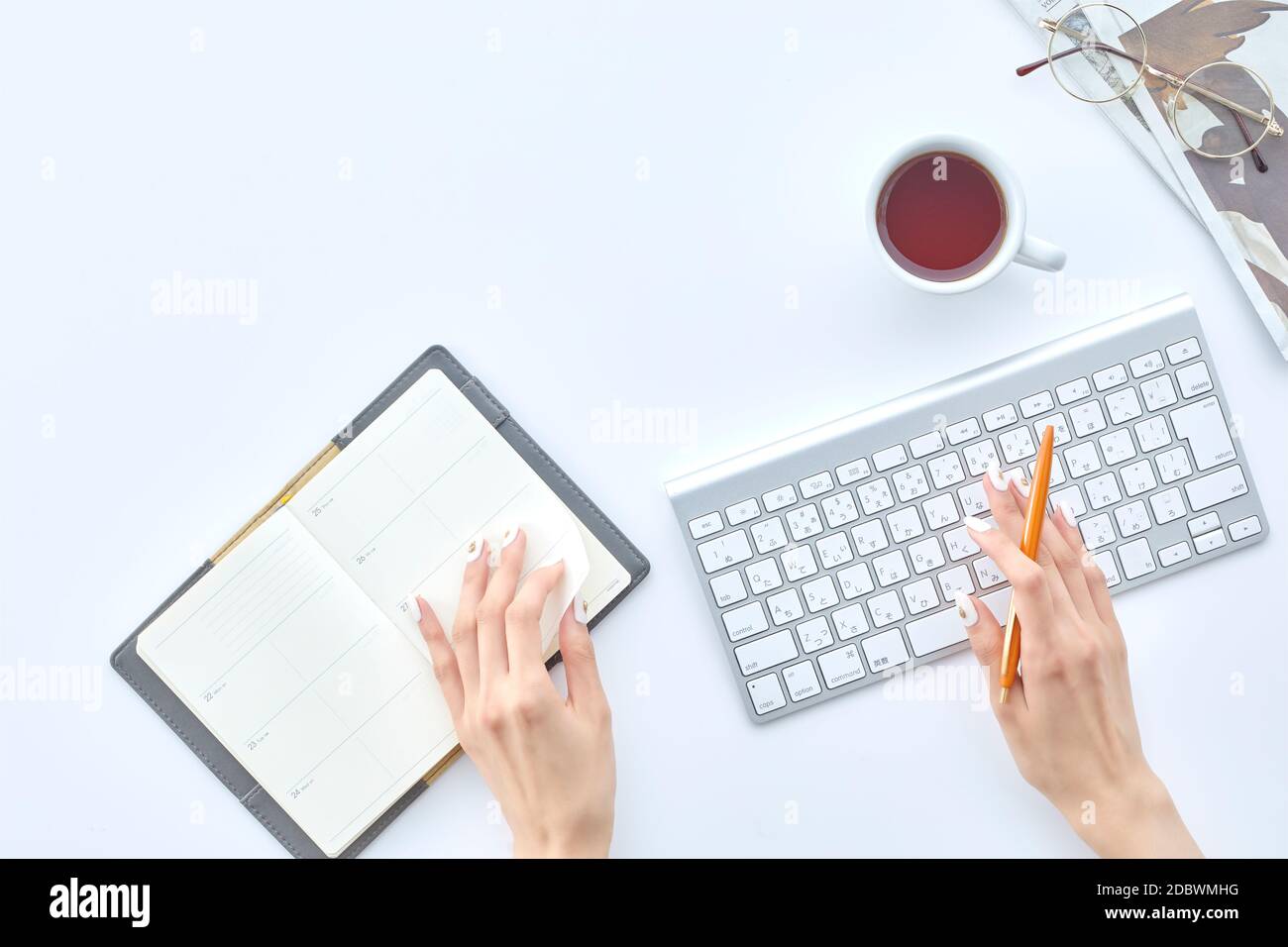 Desk Work With A Keyboard Stock Photo - Alamy