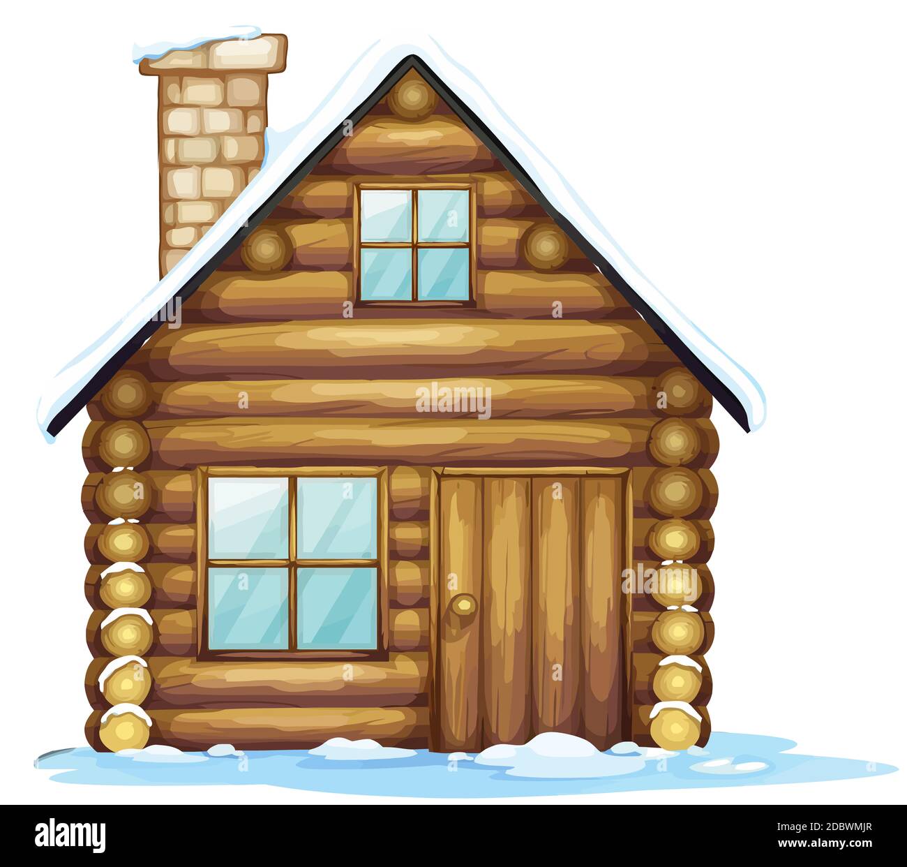 wooden lodge traditional cottage snow illustration Stock Photo - Alamy