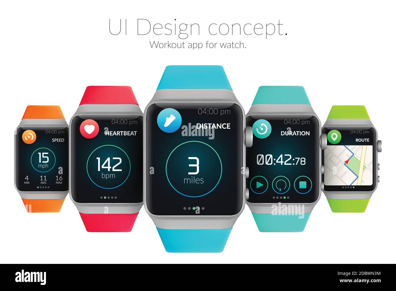 UI design concept with colorful smartwatches and web elements for ...