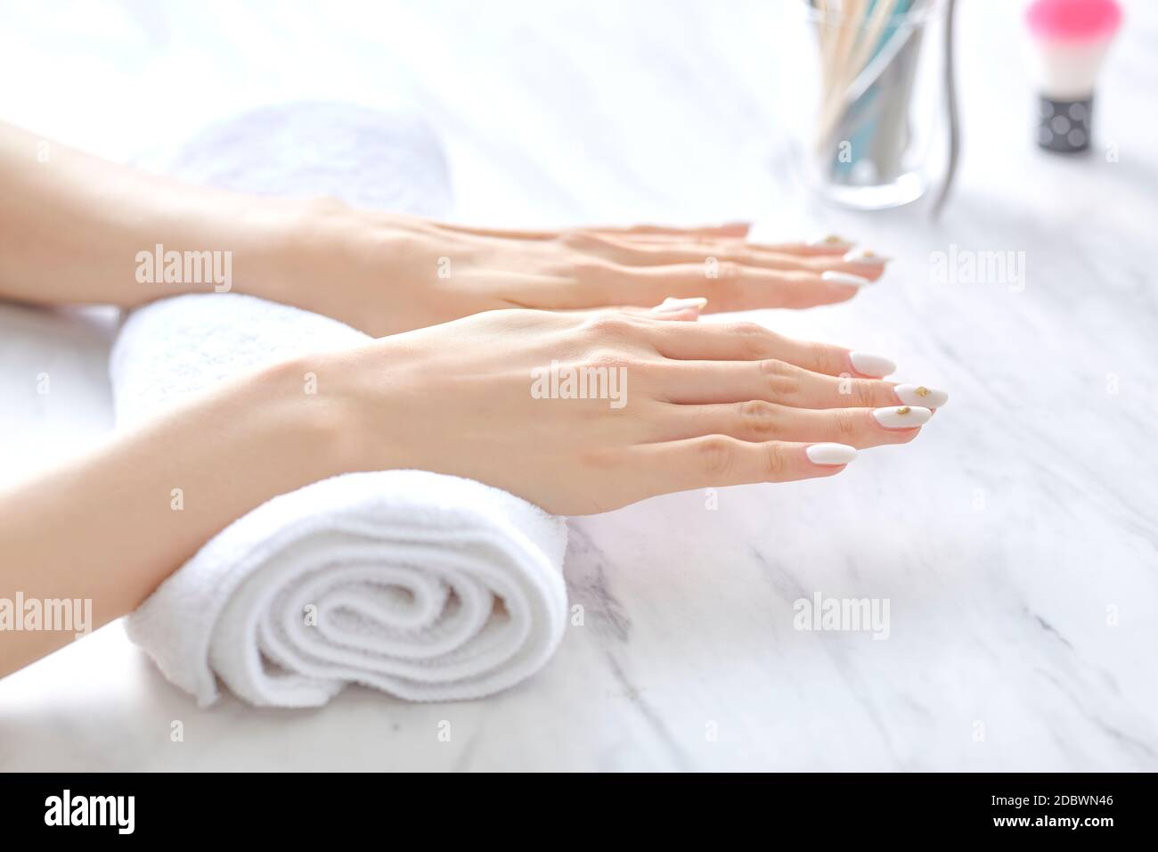 Woman Hands With Nails Art Stock Photo - Alamy