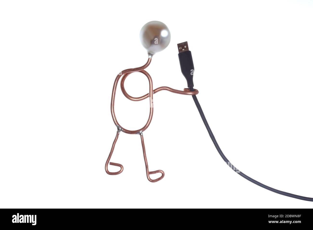 manikin with computer cable isolated on a white background Stock Photo ...