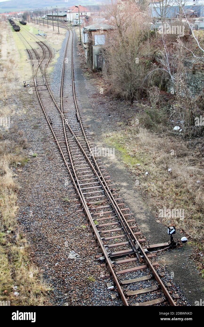 View of rails, switches, bridges from a railway system Stock Photo - Alamy