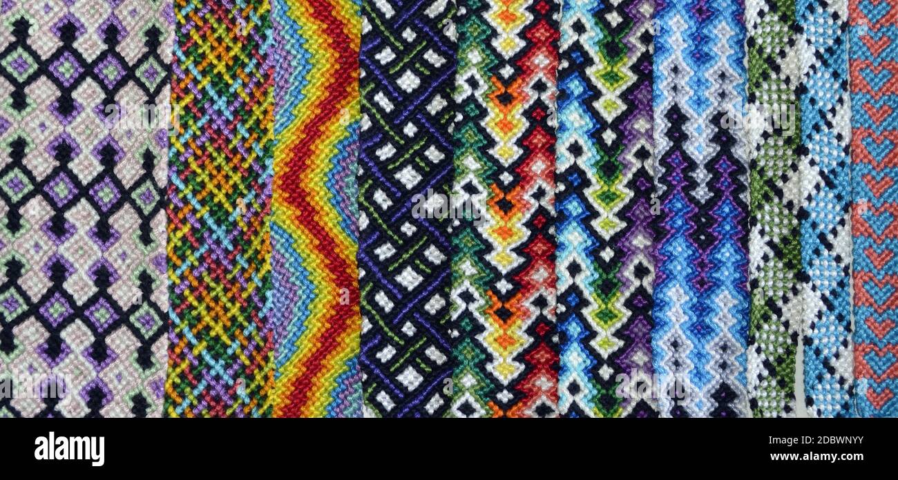 Multi-colored woven friendship bracelets handmade of embroidery bright ...
