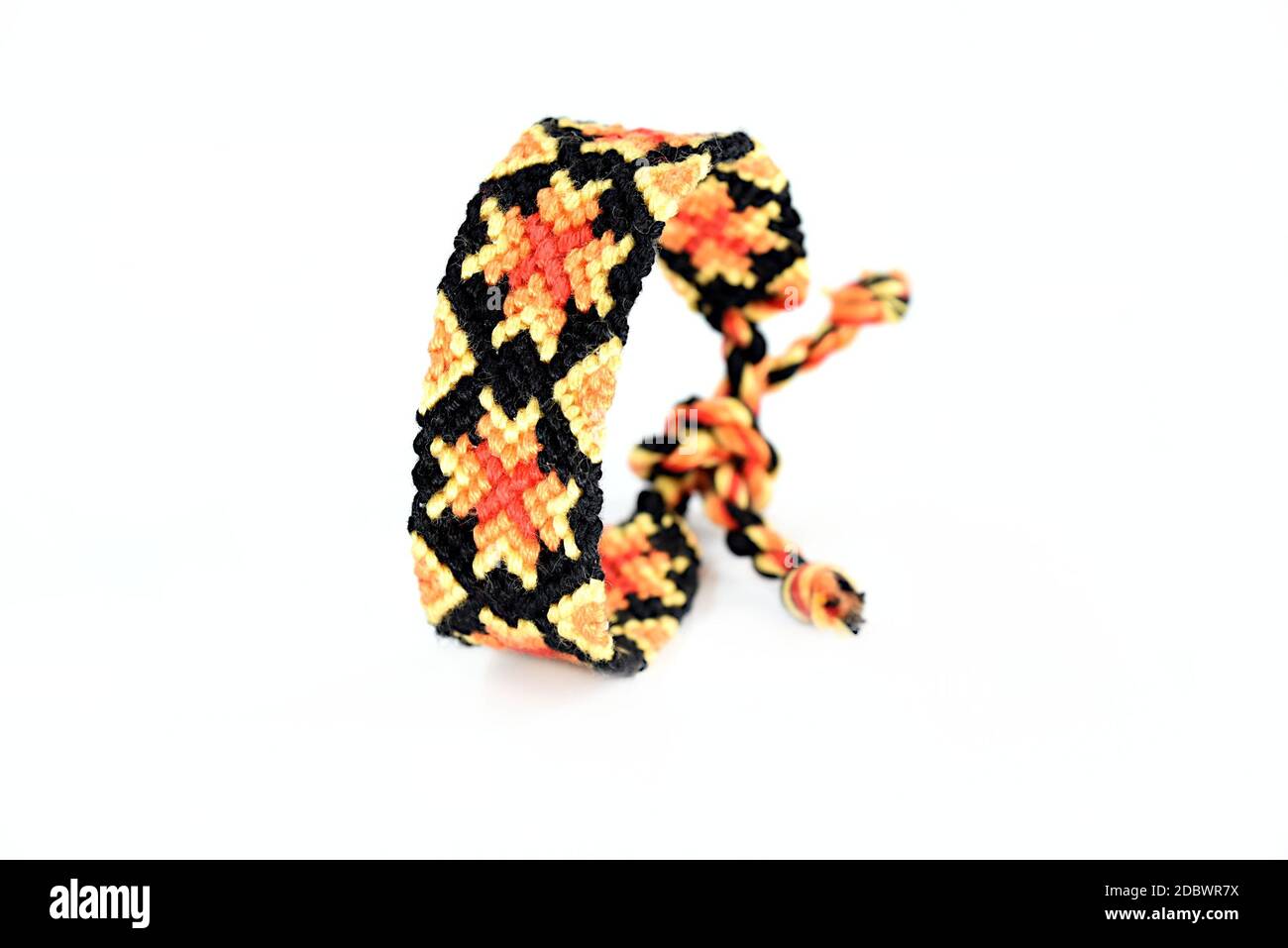 Selective Focus Of Woven Diy Friendship Bracelet Handmade Of Embroidery