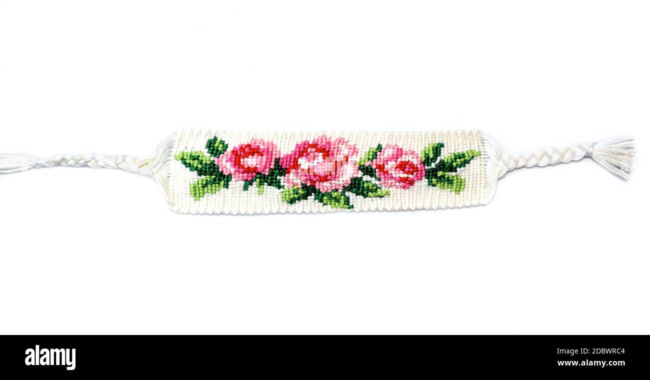 Woven DIY friendship bracelet with bright flower pattern Rose handmade ...