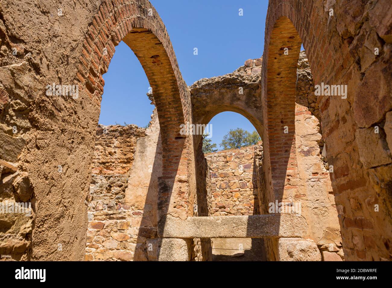 Exit gateway with arches of Roman Amphitheater, at the huge ...