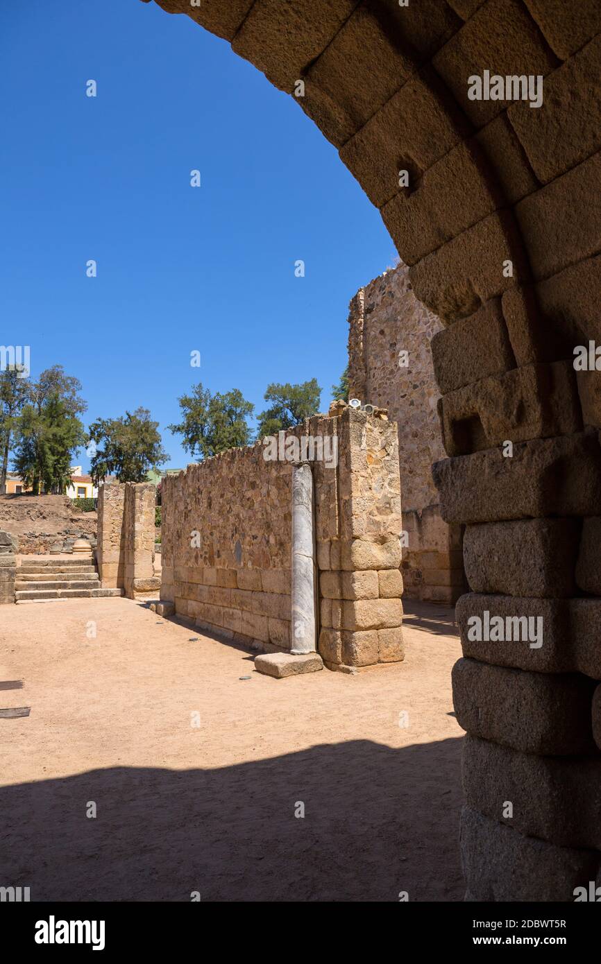 Roman Amphitheater, at the huge archaeological site of Merida. Founded ...