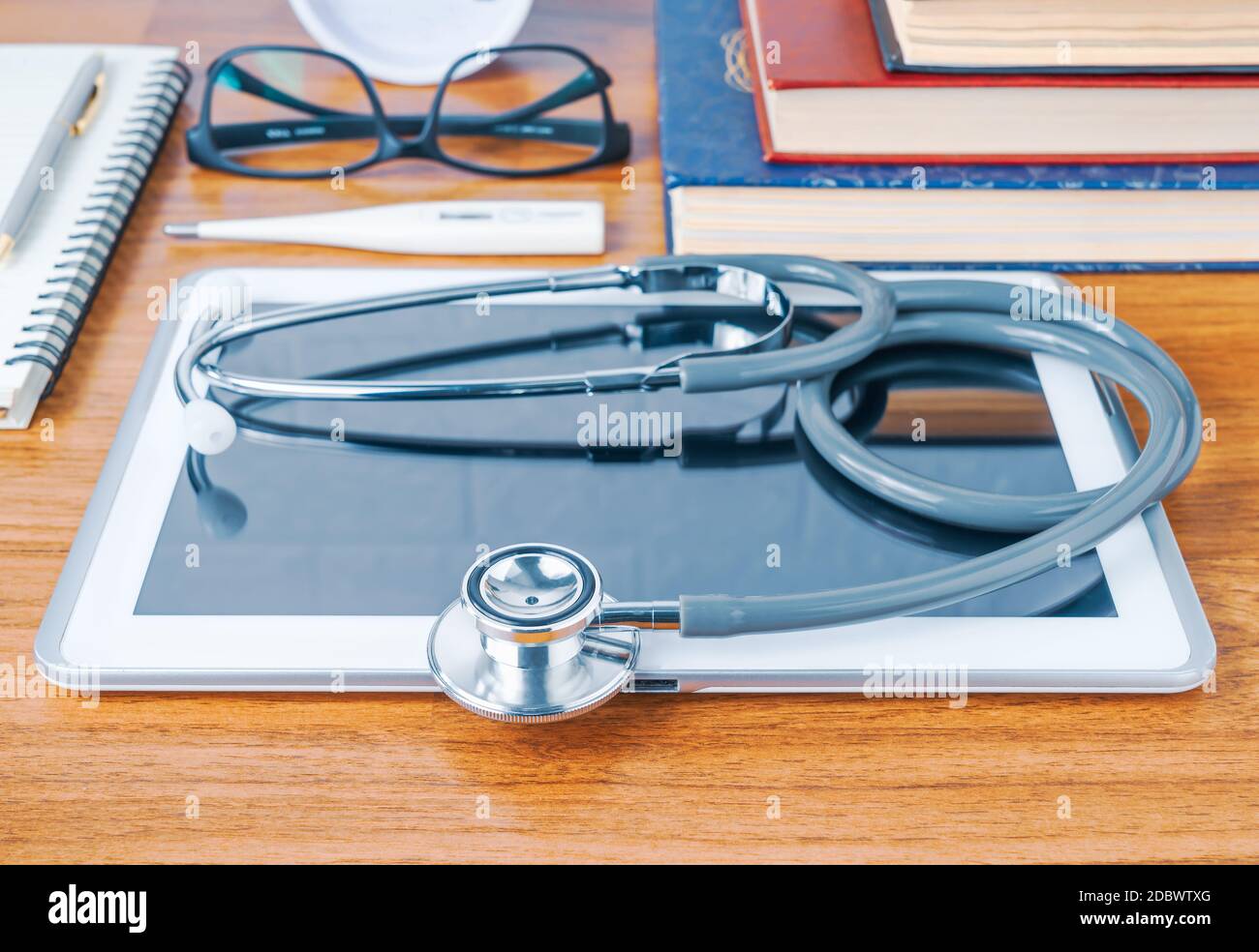 Medical stethoscope for doctor checkup with tablet computer on doctor ...