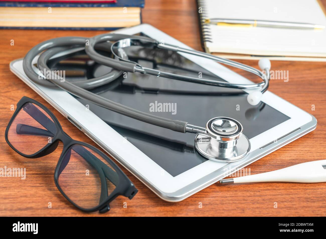 Medical stethoscope for doctor checkup with tablet computer on doctor ...