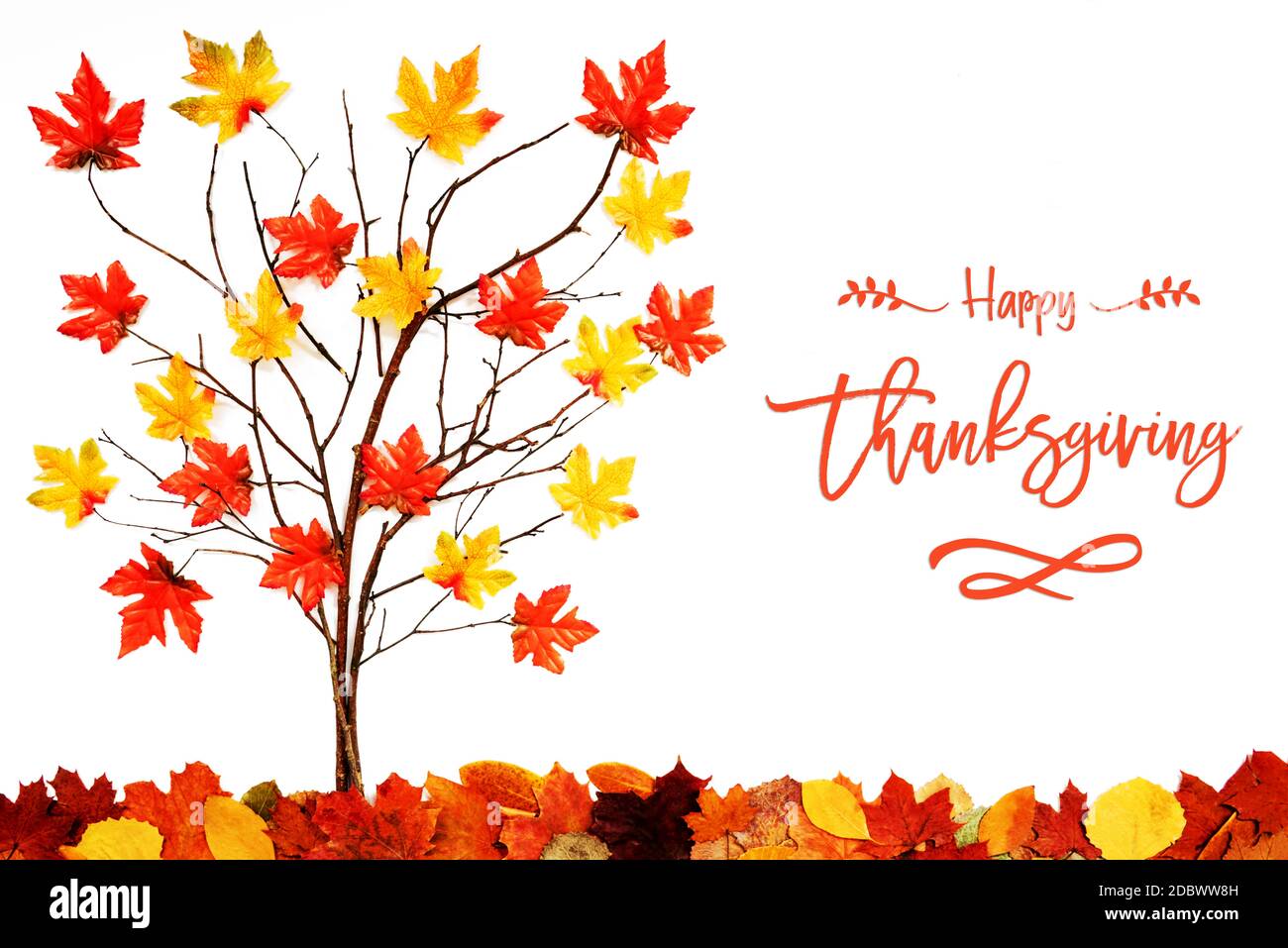 Branches Building Tree With Bright Colorful Leaf Decoration. Red And ...