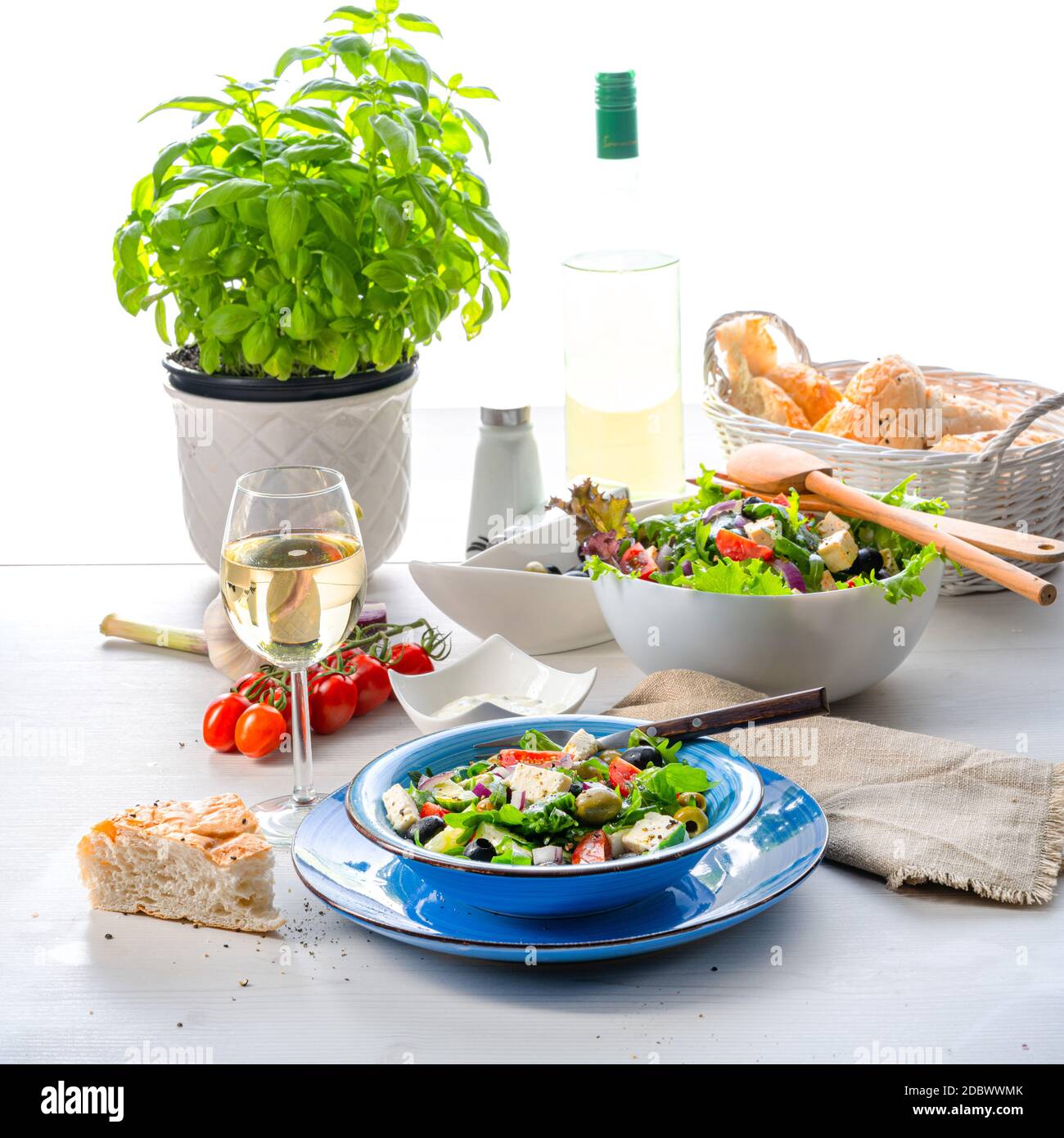 Rustic Greek salad with sheep's cheese Stock Photo - Alamy