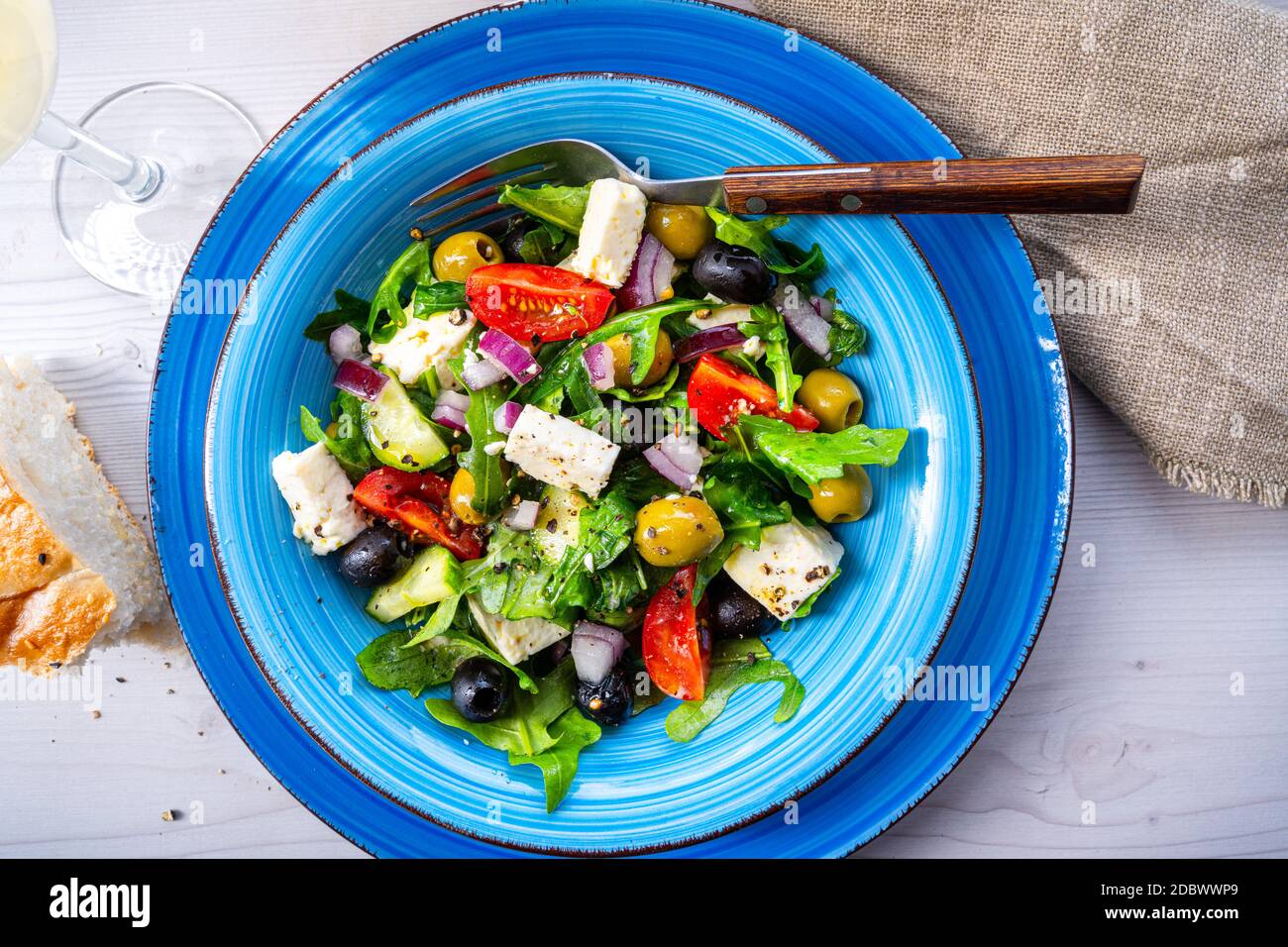 Rustic Greek salad with sheep's cheese Stock Photo - Alamy