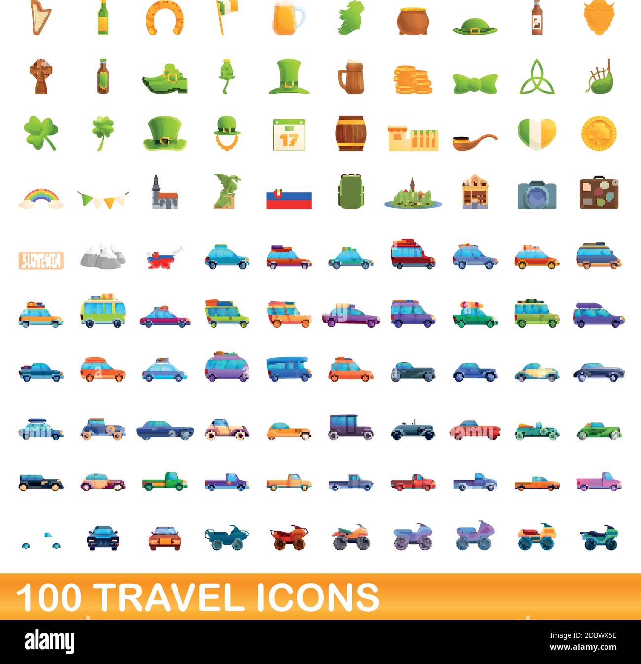 100 travel icons set. Cartoon illustration of 100 travel icons vector ...