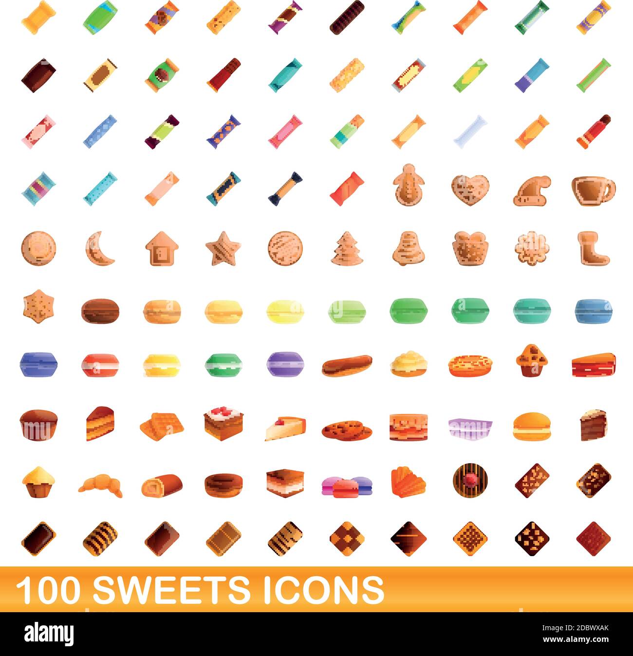 100 sweets icons set. Cartoon illustration of 100 sweets icons vector ...