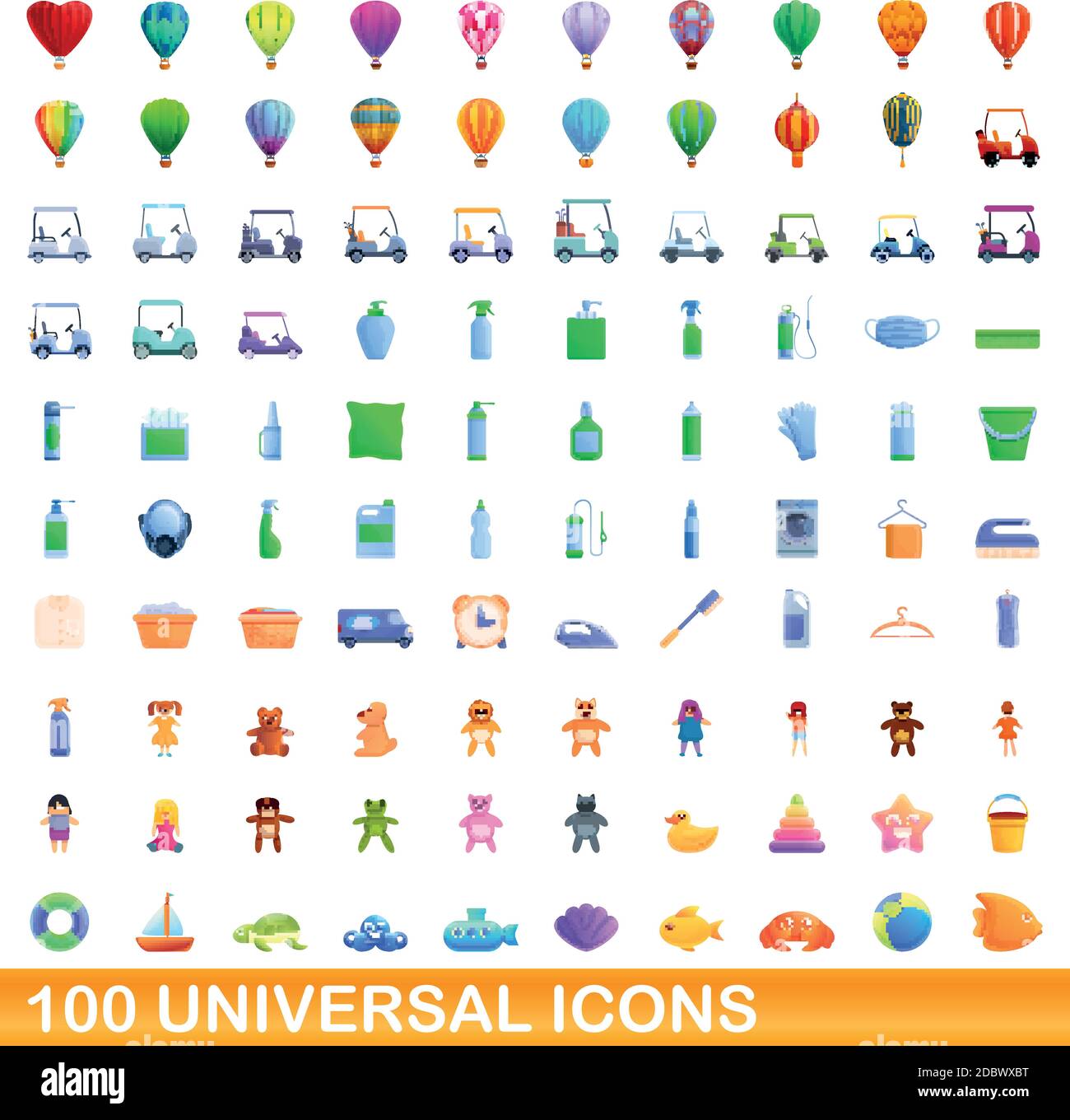 100 universal icons set. Cartoon illustration of 100 universal icons ...