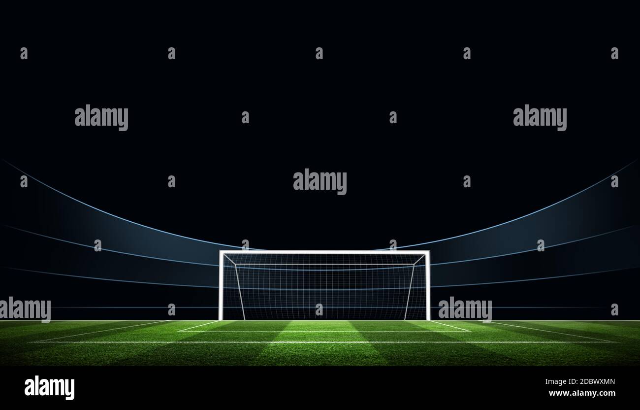 Football stadium, shiny lights, view from field. Soccer concept Stock ...
