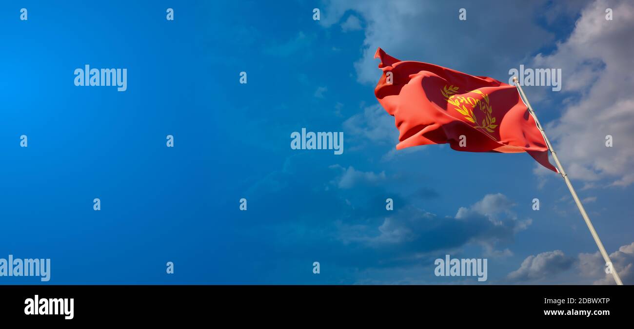 Beautiful national state flag of Nova Roma with blank space on wide ...