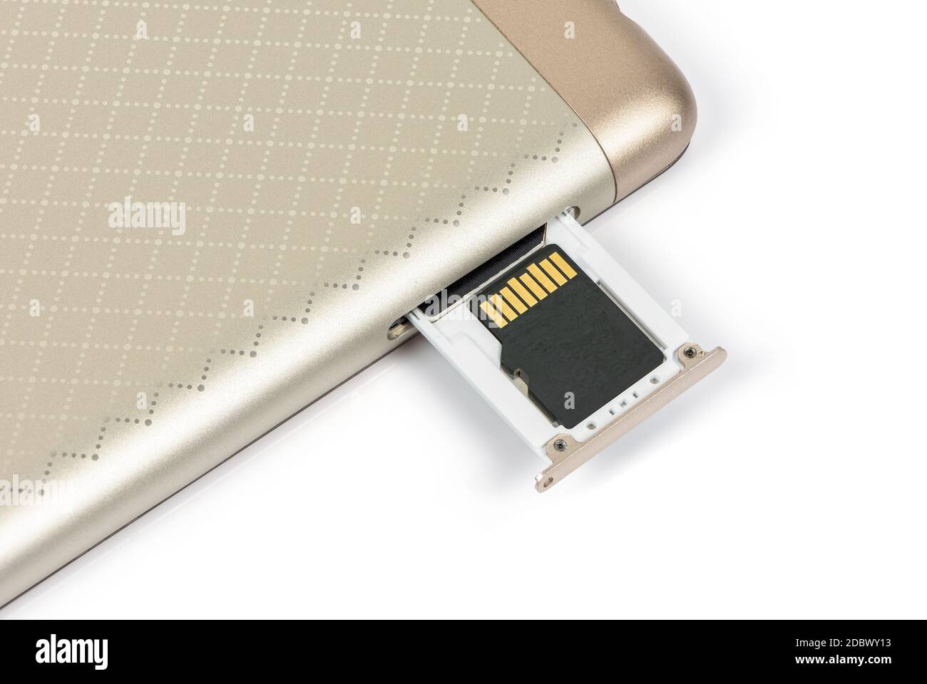 Memory card on a smartphone tray isolated on white background with ...