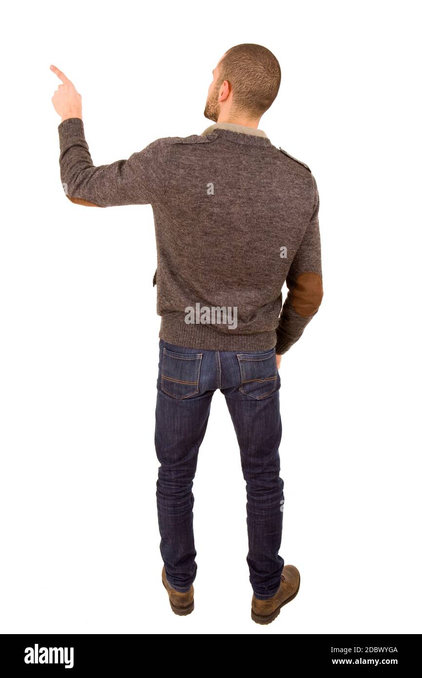young casual man from the back pointing, full body, isolated Stock ...