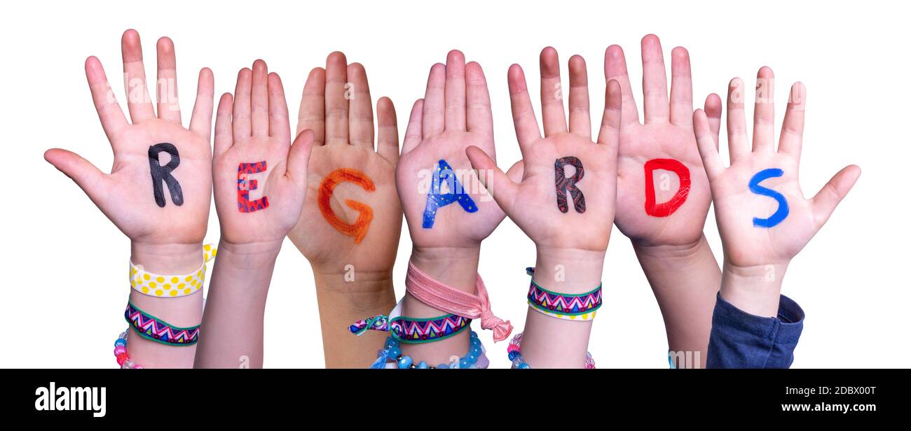 Children Hands Building Colorful English Word Regards. White Isolated ...