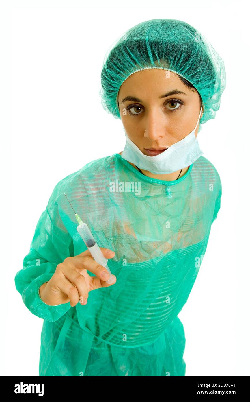 young woman nurse portrait with a syringe Stock Photo - Alamy