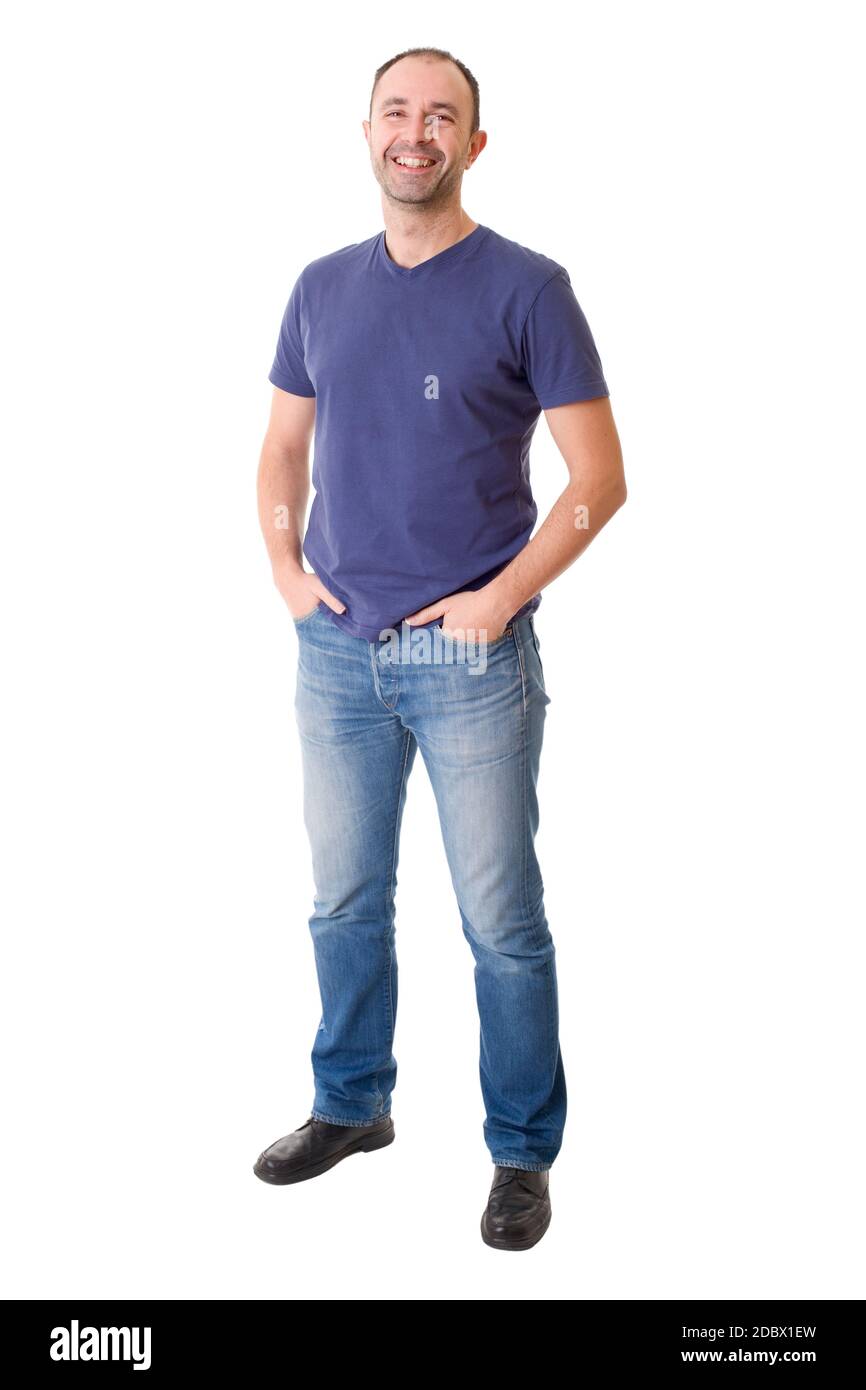 happy casual man full body in a white background Stock Photo - Alamy