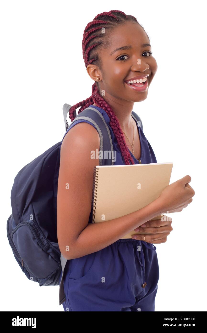 young happy african girl student, isolated on white background Stock ...