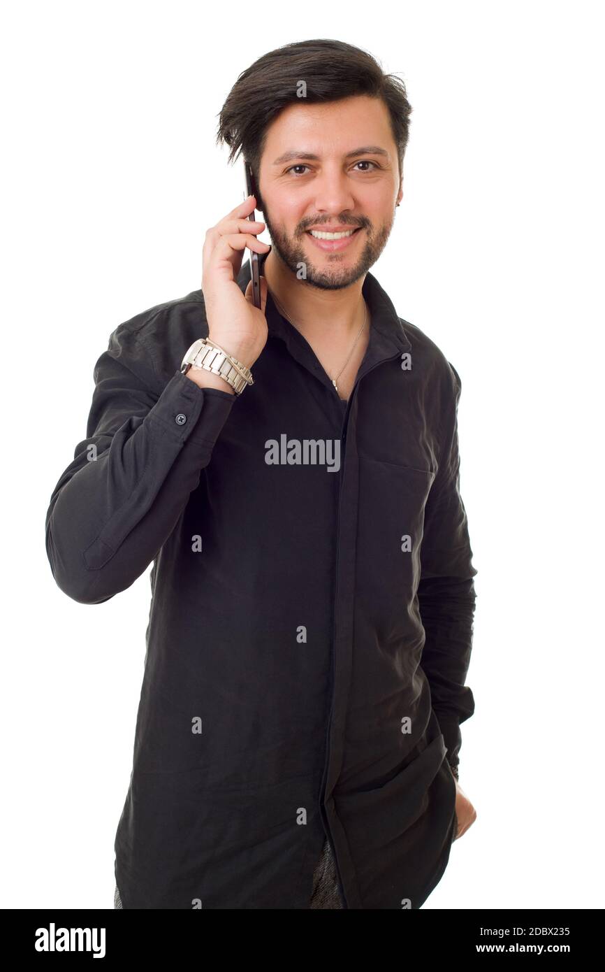 young casual happy man on the phone, isolated Stock Photo - Alamy