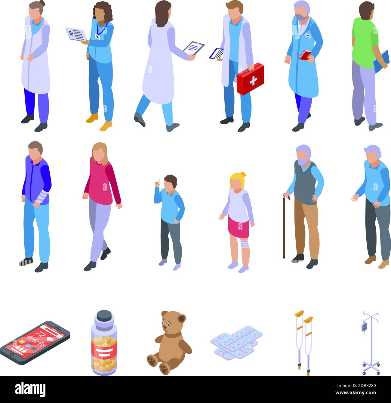 Family doctor icons set. Isometric set of family doctor vector icons ...
