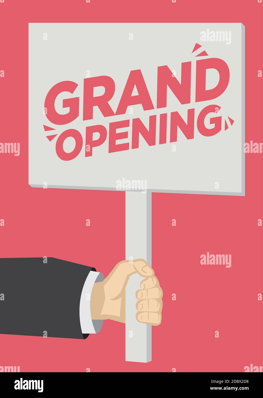 Retail Grand Opening promotion shoutout with a placard banner against a ...