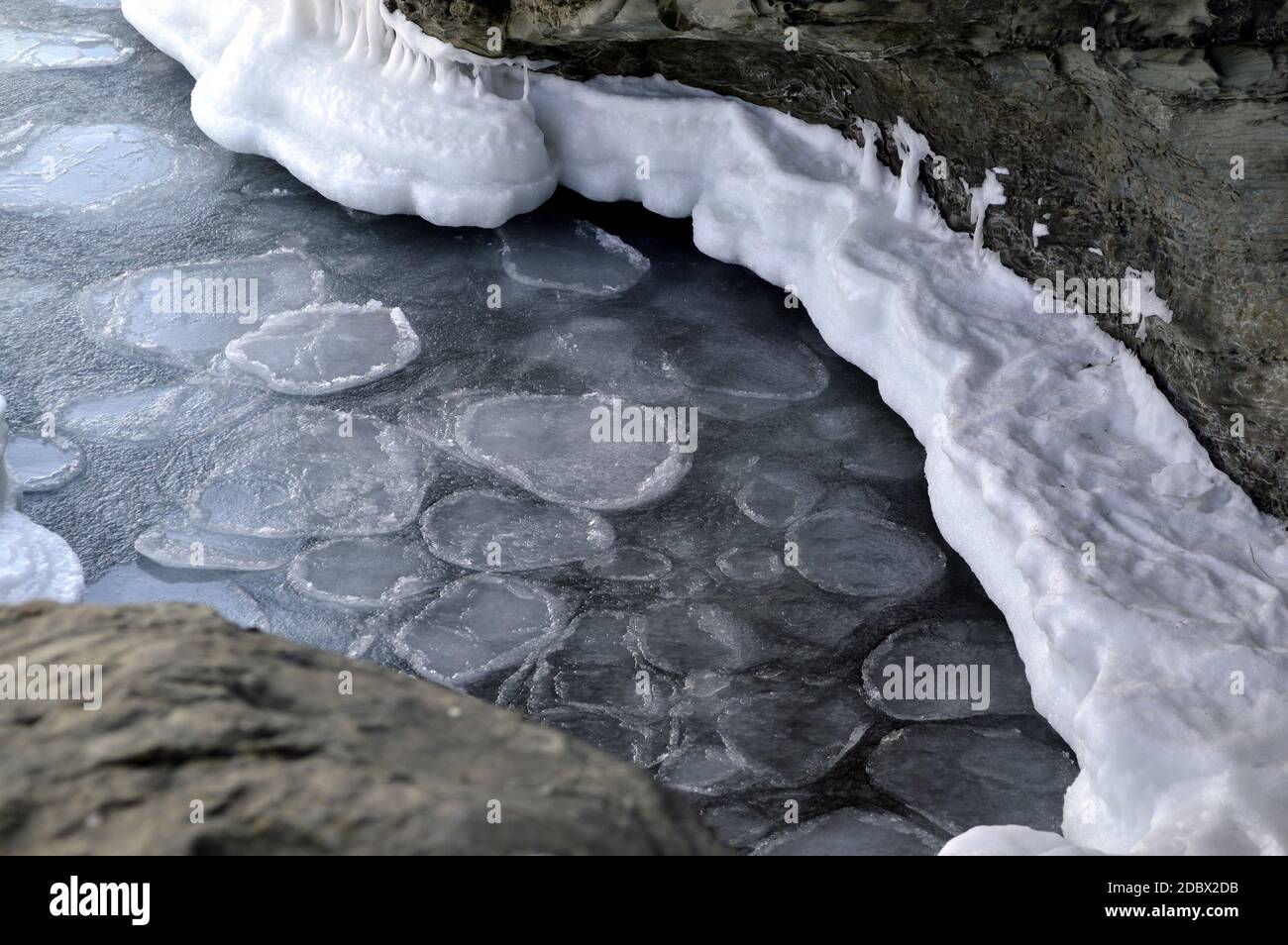 Melting water of frozen Japanese sea with ice. Springtime Stock Photo ...