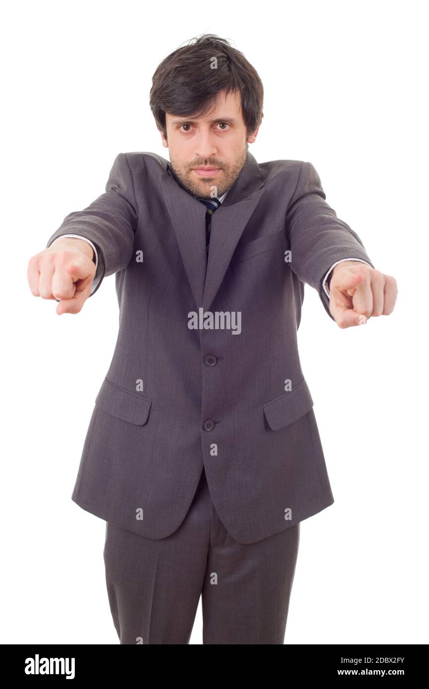 young business man pointing, isolated on white Stock Photo - Alamy