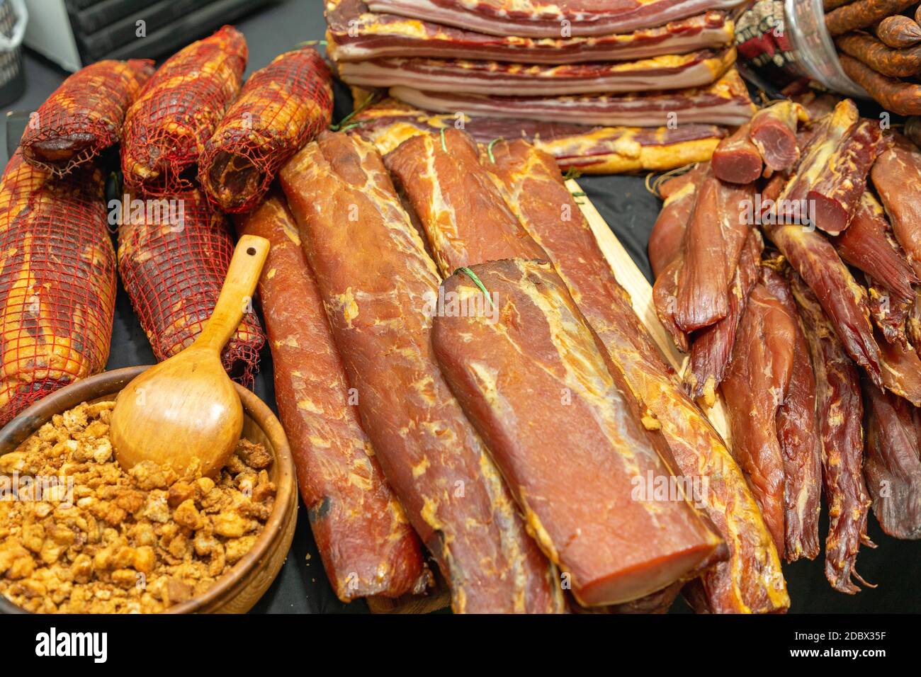Bacon Ham Rinds Delicatessen Pork Meat Variety Stock Photo - Alamy