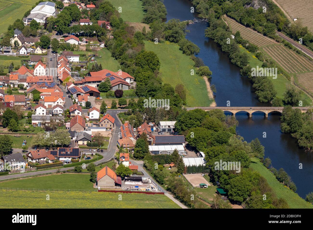 High angle view from the Lemberg of Oberhausen at river Nahe, Rhineland ...
