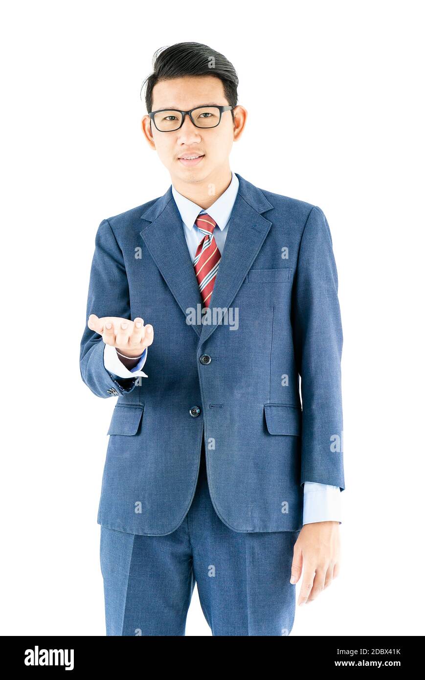 Young asian businessman portrait in suit and wear glasses over white ...