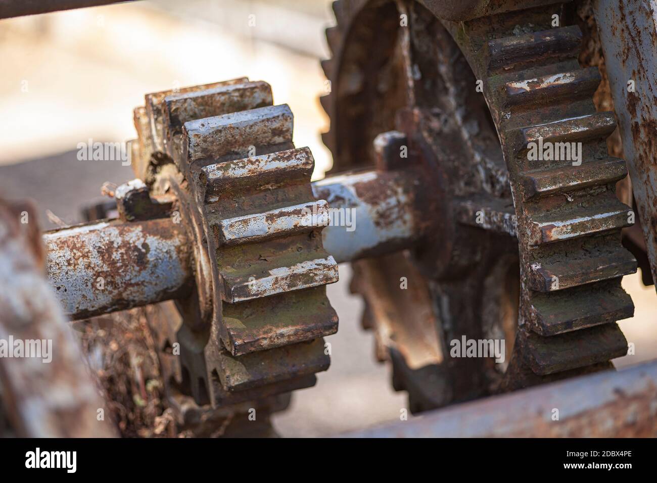 Detail of old rusty gears of a vintage industrial machinery Stock Photo ...